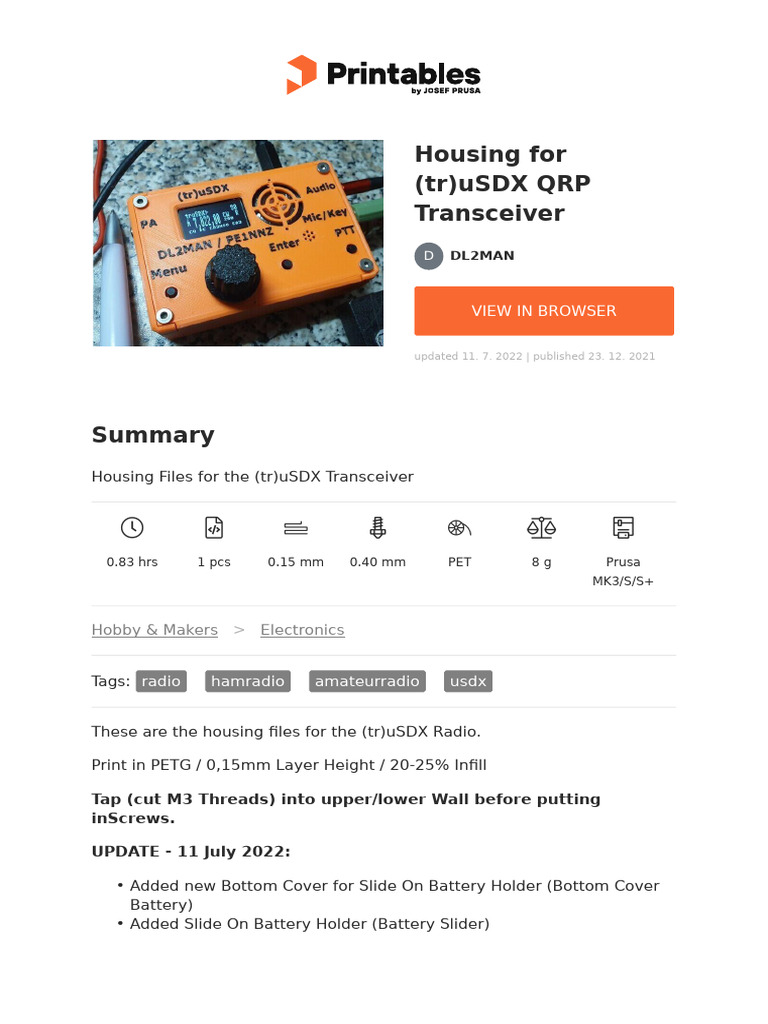 Housing For Trusdx QRP Transceiver | PDF | Electronics | Information ...