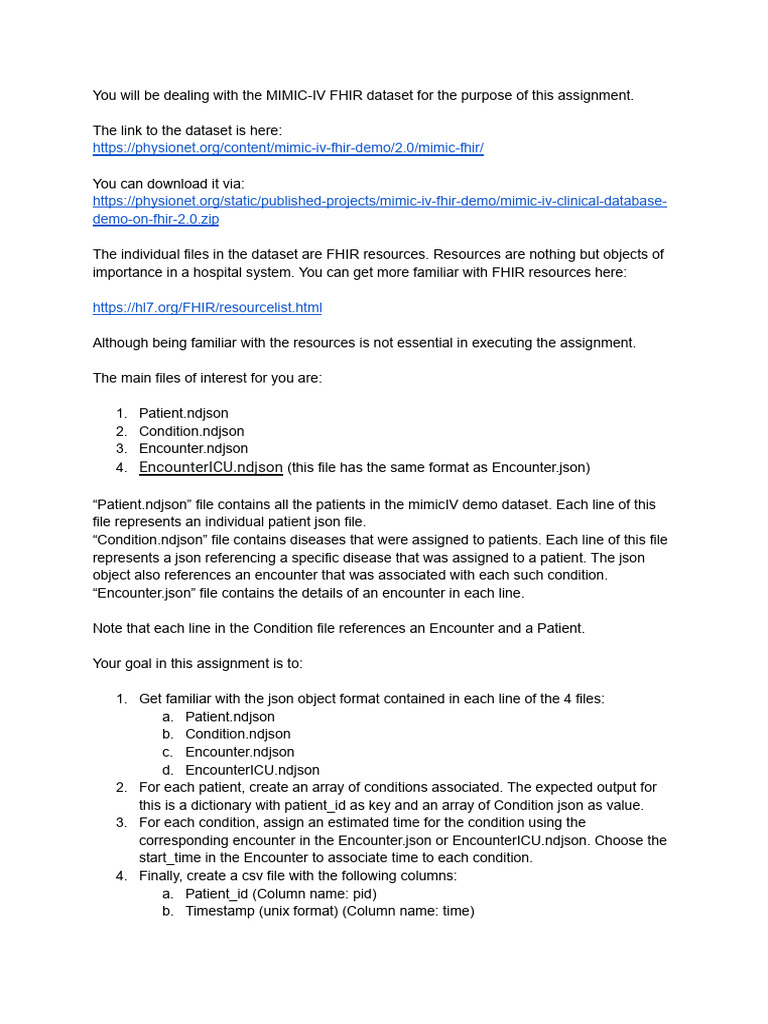 MIMIC-IV FHIR Dataset Assignment | PDF | Finance & Money Management | Technology & Engineering