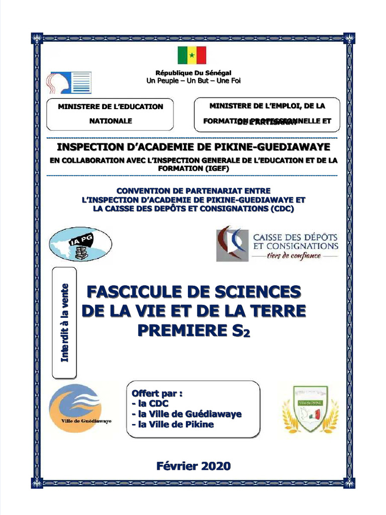 1 Fascicule SVT 1ere s2 Ia PG CDC Fevrier 2020 VF | PDF