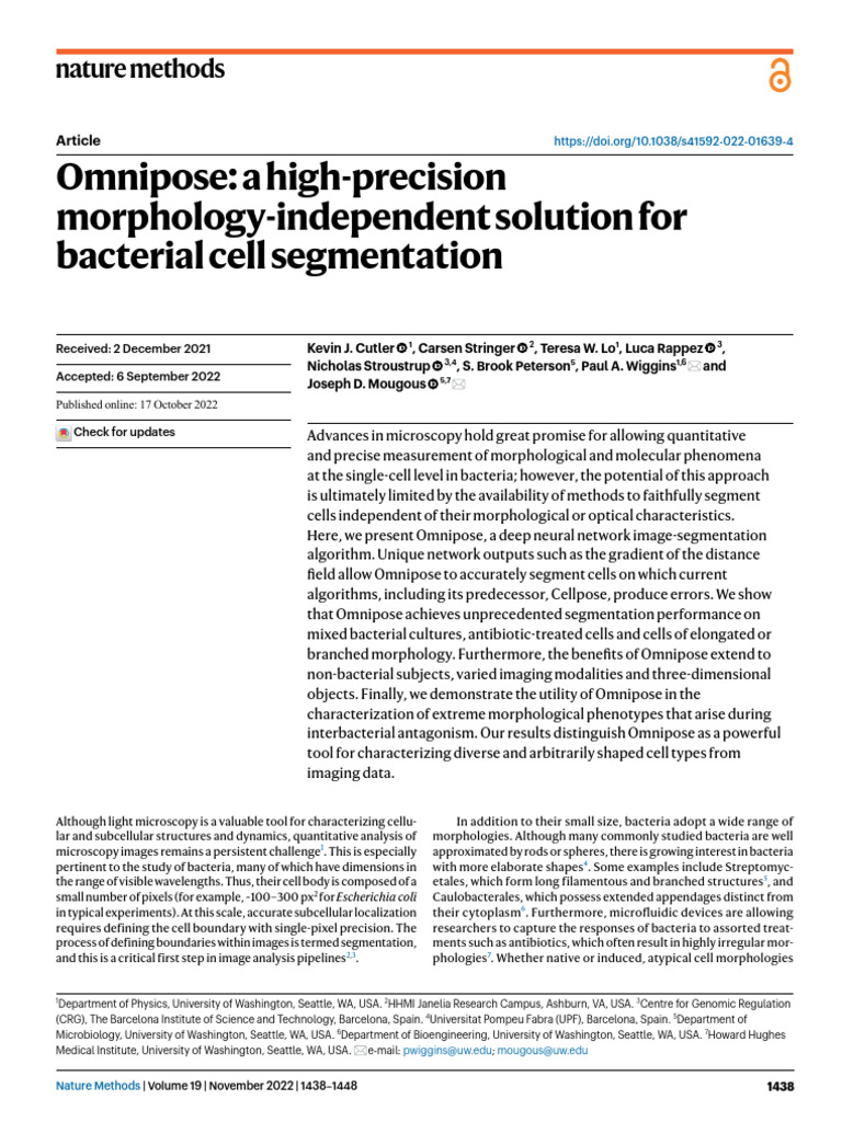 Omnipose Nov 2022 | PDF | Image Segmentation | Deep Learning