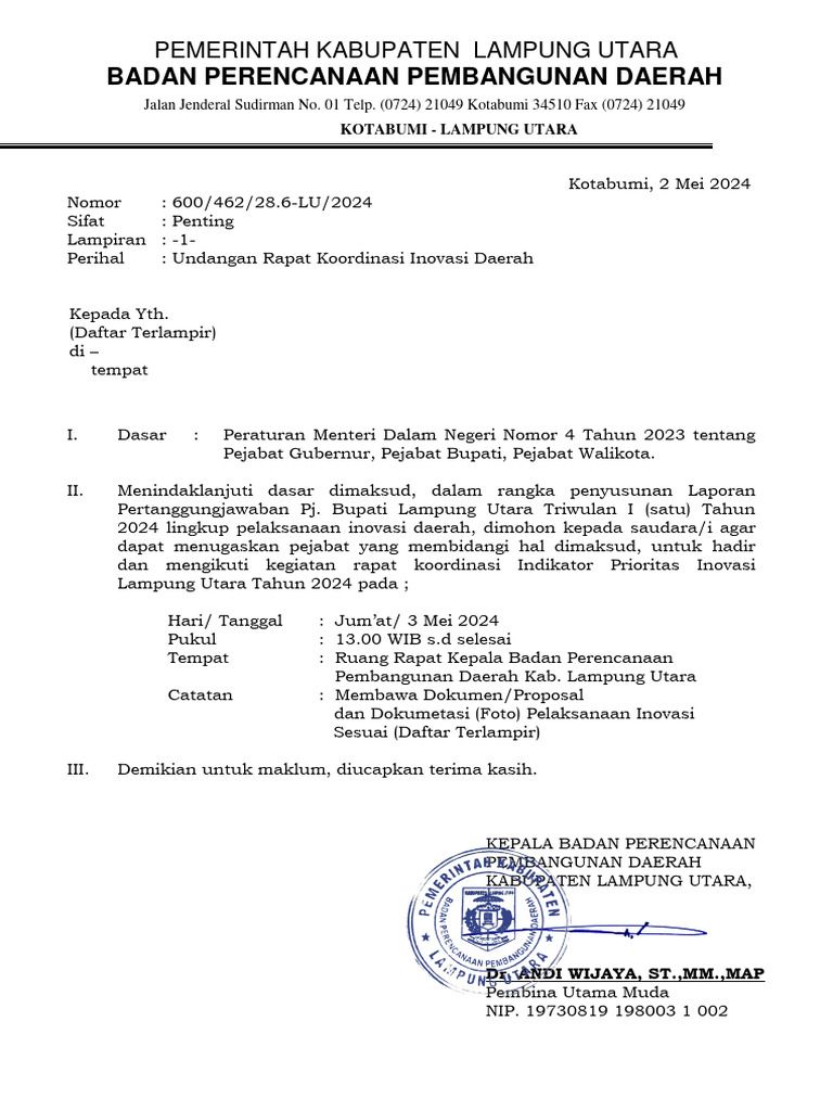 Surat TTD Kaban Fix | PDF