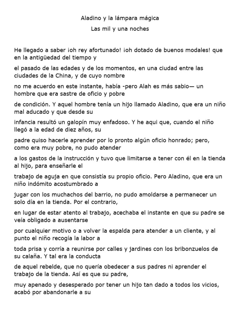 Aladino y La Lampara Maravillosa | PDF