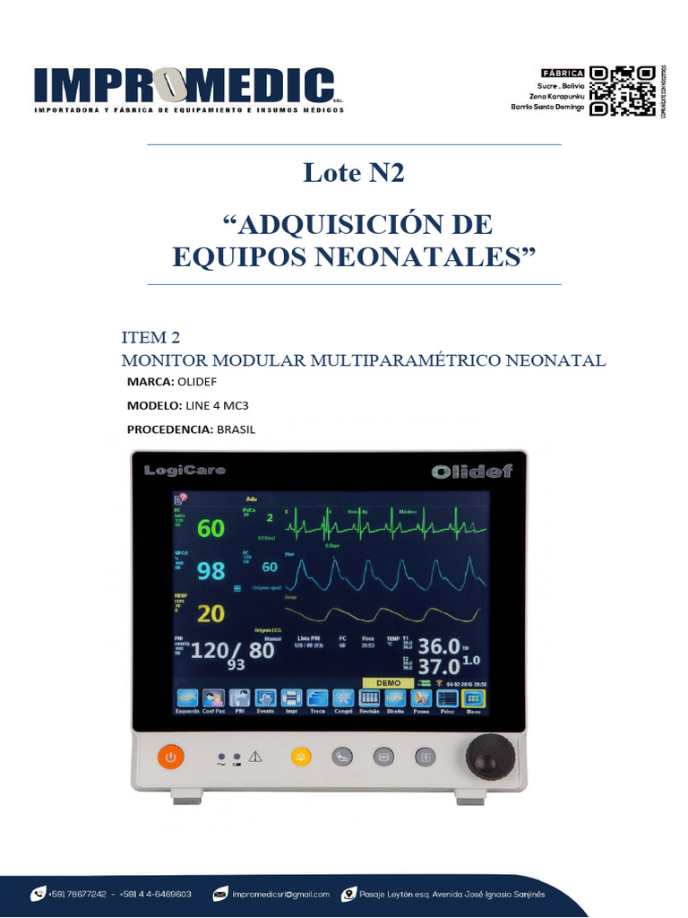 Ficha Tecnica MONITOR MODULAR MULTIPARAMÉDICO NEONATAL | PDF