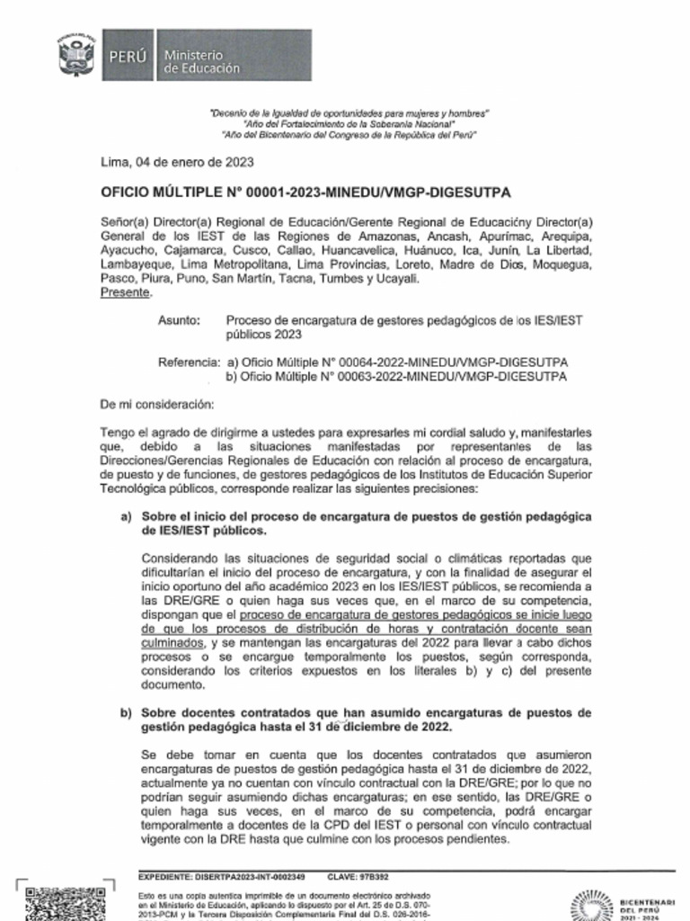 Oficio - Múltiple 00001 2022 Minedu VMGP Digesutpa | PDF