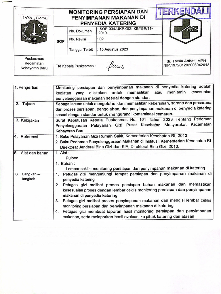 SOP Monitoring Persiapan Dan Penyimpanan | PDF