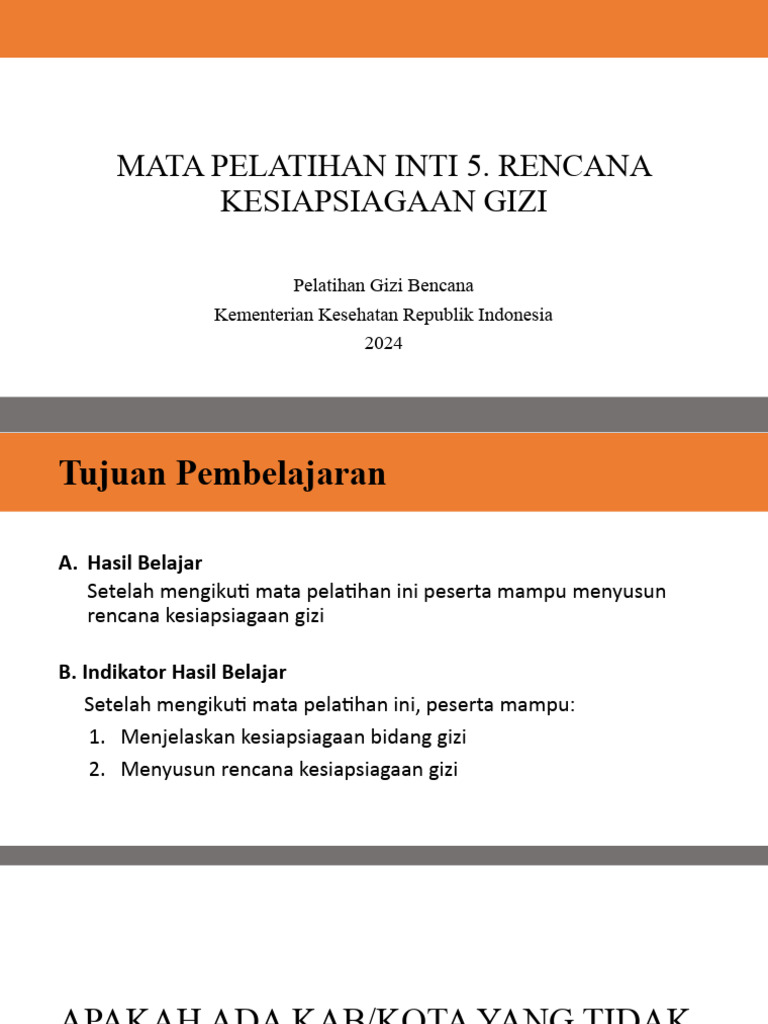 Sulteng - Modul Inti 5. Rencana Kesiapsiagaan Gizi | PDF
