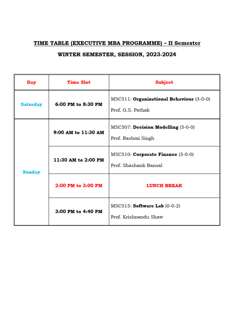 Ex Mba Time Table II | PDF Ex Mba Time Table II | PDF