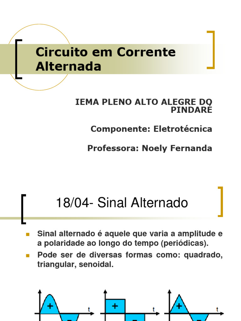 Circuitos Em Corrente Alternada Pdf Onda Senoidal Frequência