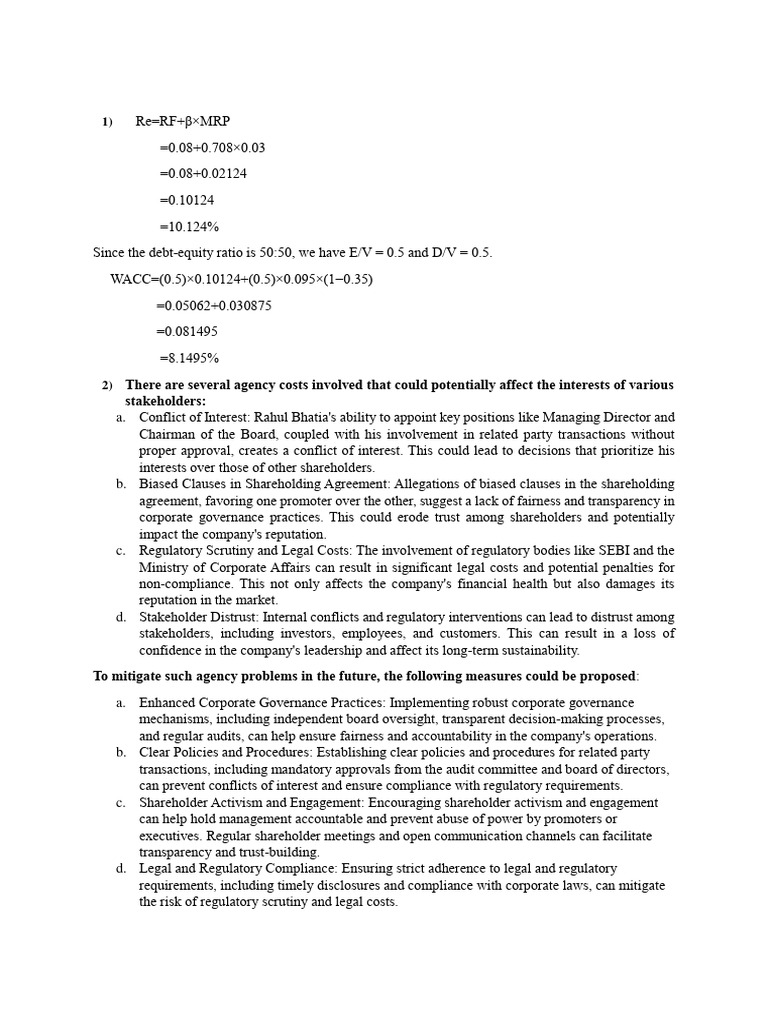 Model Answer - Mid Sem | PDF | Corporate Governance | Capital Structure