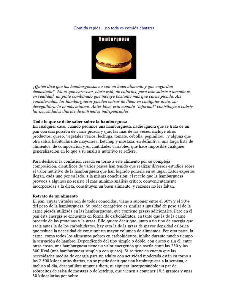 Hamburguesas: Nutrición y Salud | PDF | Hamburguesas | Alimentos