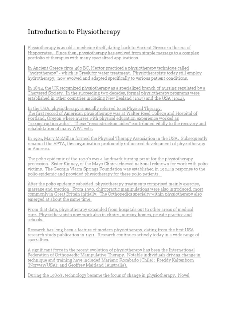 History of Physiotherapy | PDF | Physical Therapy | Health Sciences