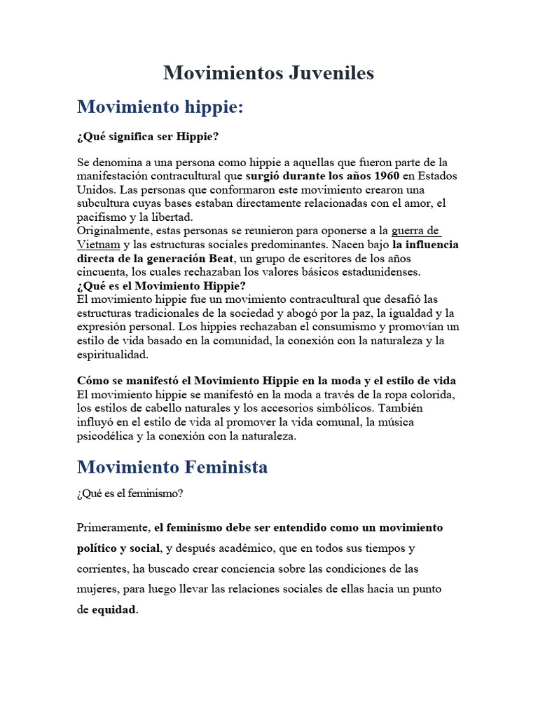Movimientos Juveniles | PDF | Hippie | Feminismo
