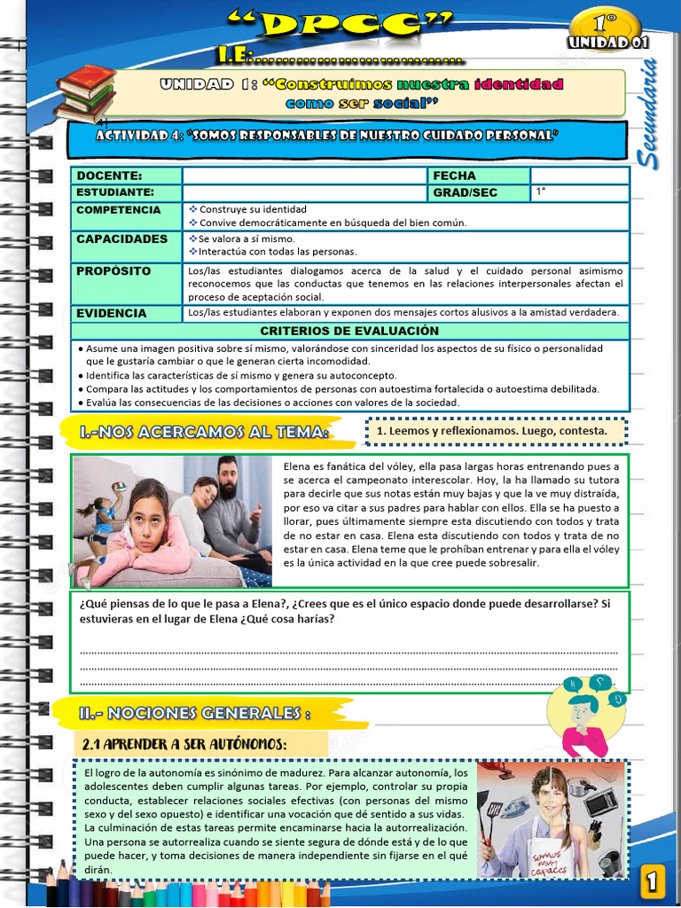 1° DPCC - Actv.04-Uni 01 2023. | PDF | Las emociones | Autoestima