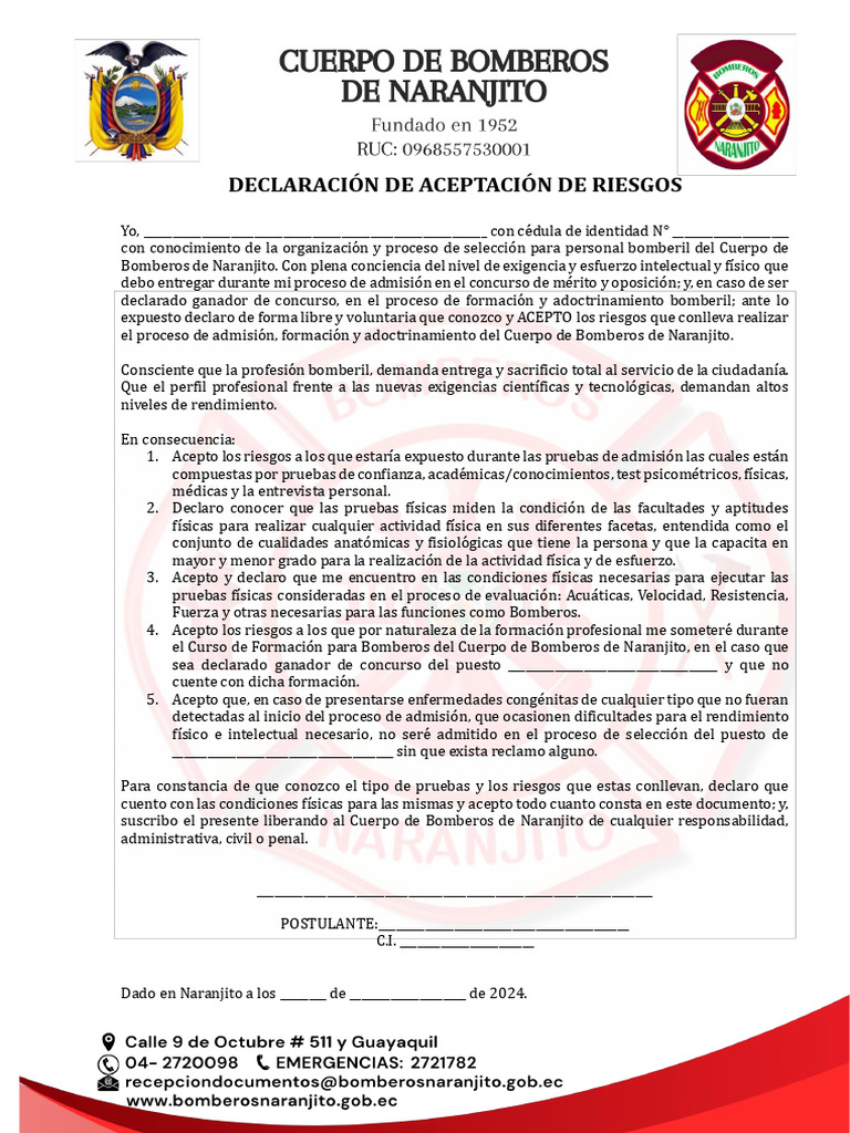 Declaración de Aceptacion de Riesgos | PDF