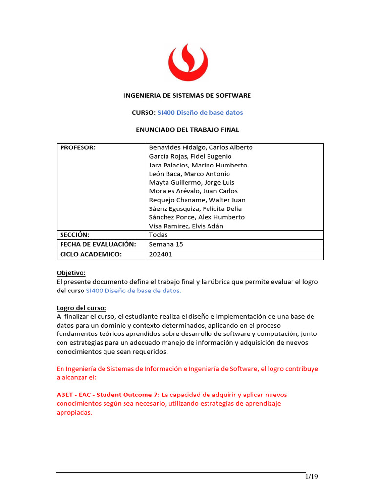 Upc Pre 202401 Si400 Final Project Statement Abet v1 | PDF | Base de ...