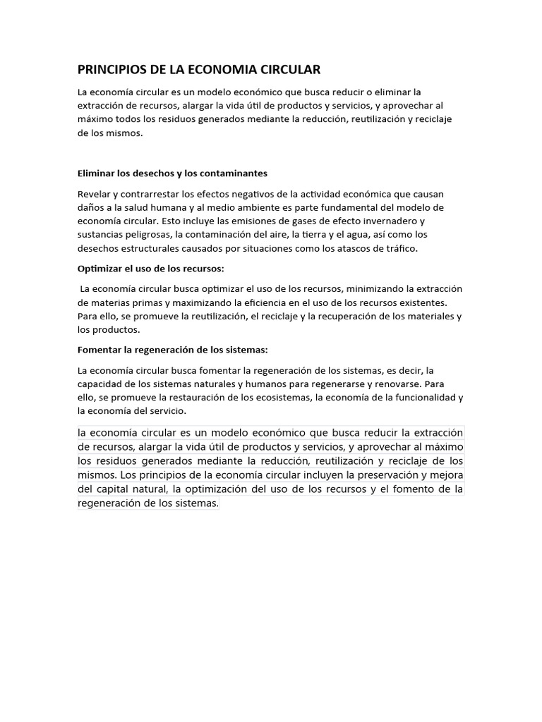Principios de La Economia Circular | PDF | Residuos | Reciclaje
