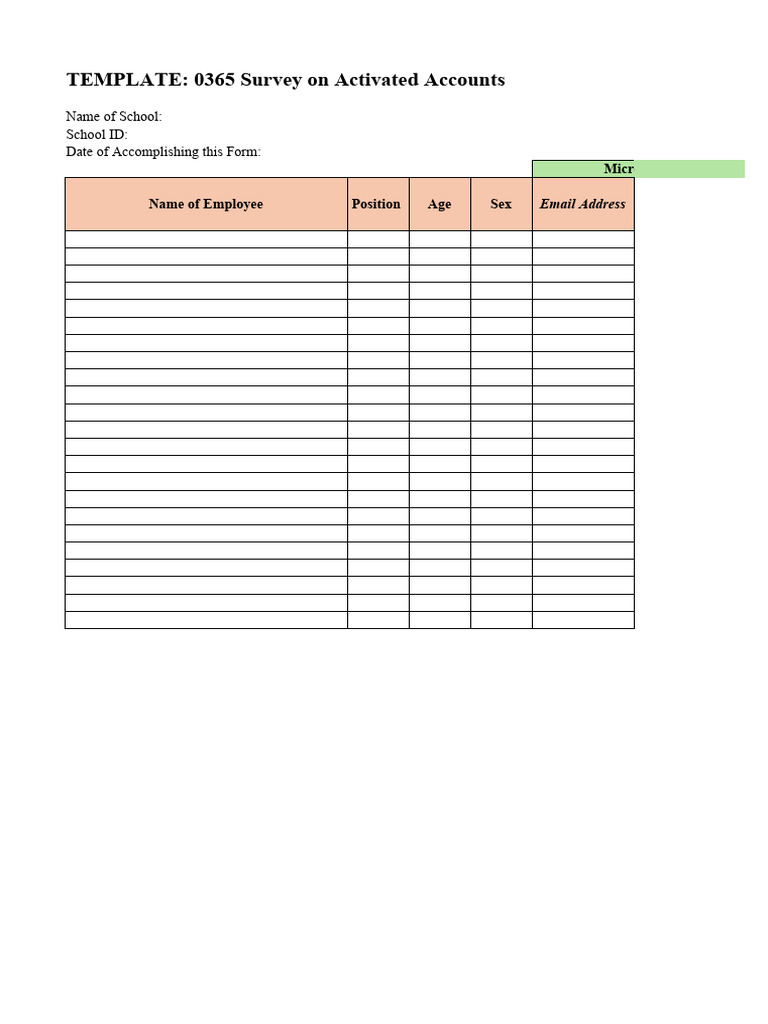 Template For Survey On Activated 0365 Account | PDF | Business ...