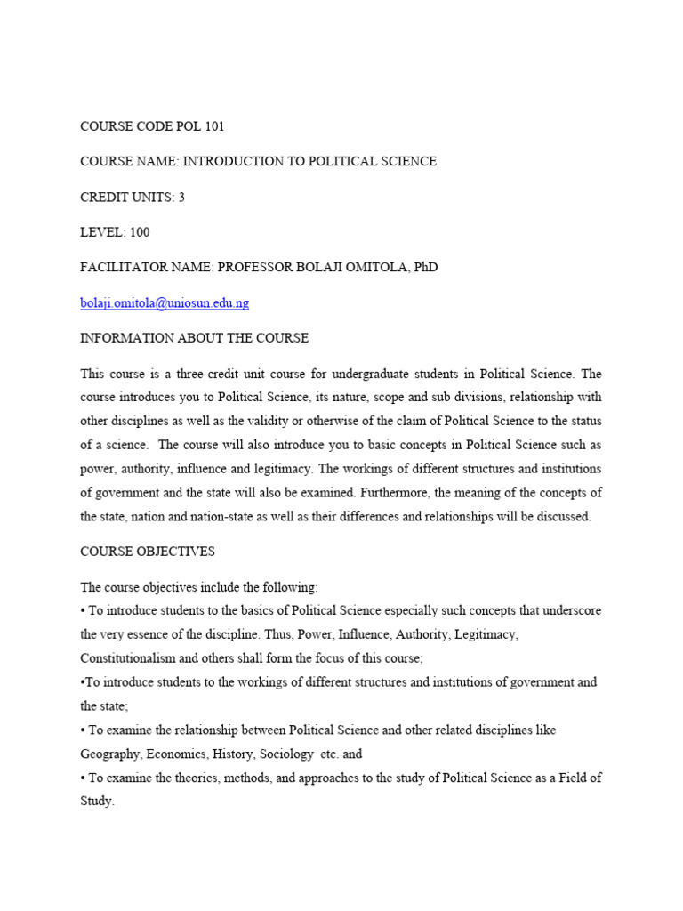 Course Code Pol 101 Odl | PDF | Methodology | Science