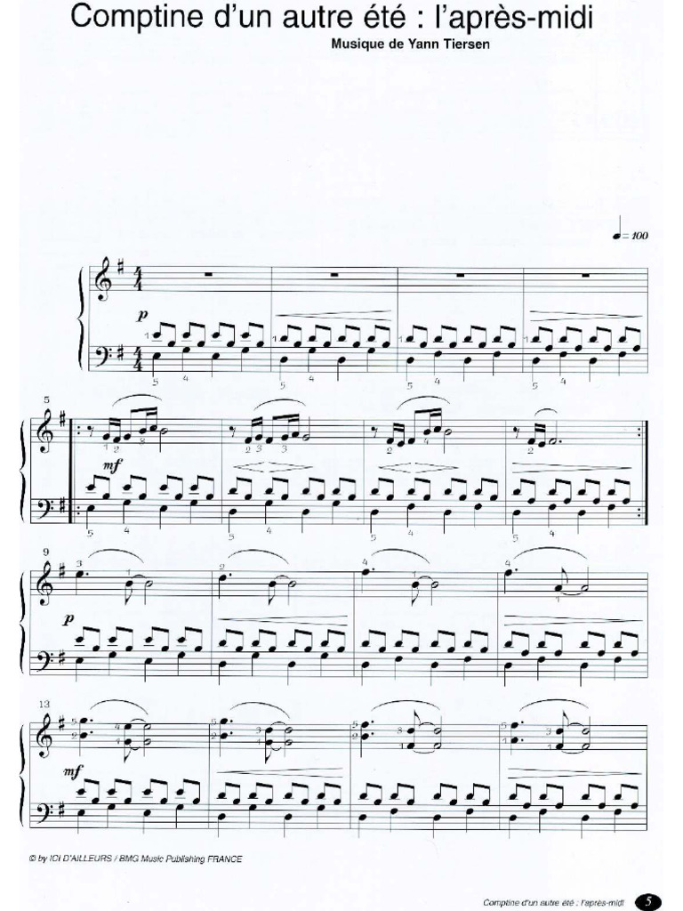 Yann Tiersen - Comptine D Un Autre Été | PDF