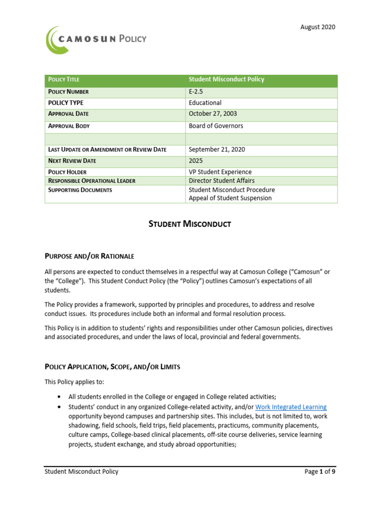 Olicy: P T Student Misconduct Policy | PDF | Policy | Employment
