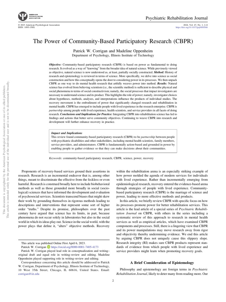 The power of community-based participatory research (CBPR). | PDF ...