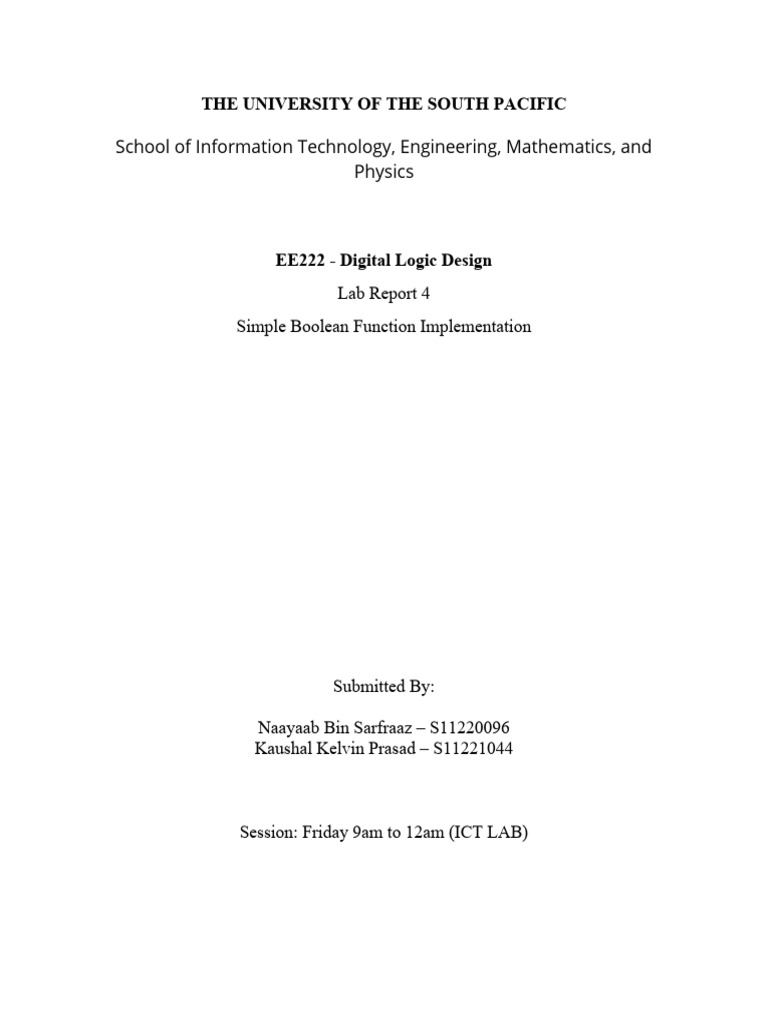 EE222 Lab 4 | Download Free PDF | Logic Gate | Boolean Algebra