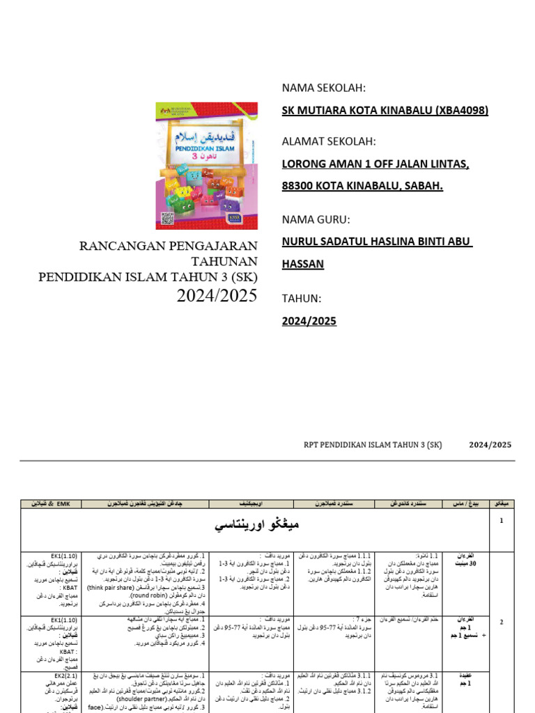 Rpt Pendidikan Islam Tahun 3 2024-2025 | PDF