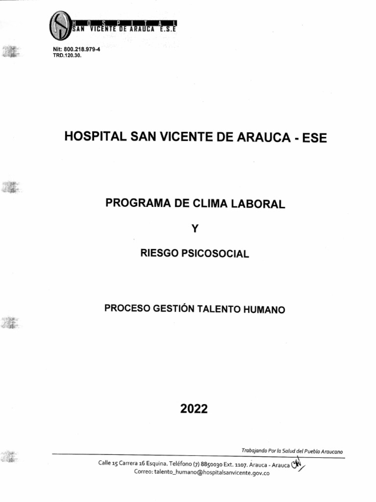 Programa de Clima Laboral - Riesgo Psicosocial 2022 | PDF | Liderazgo ...