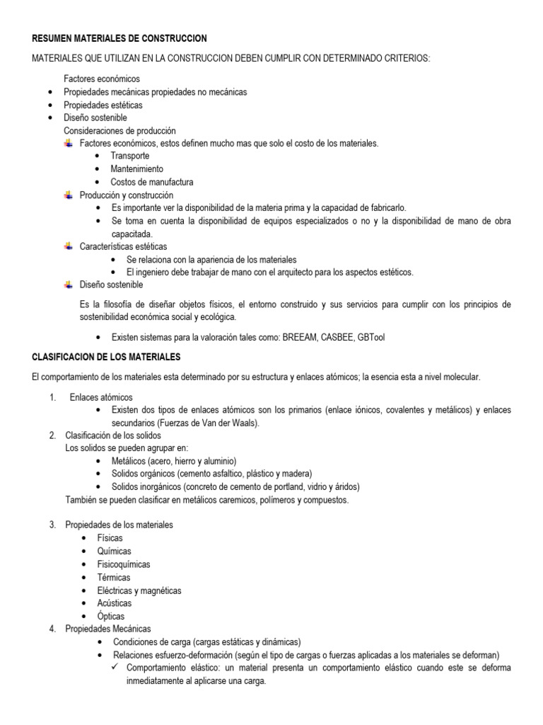 Resumen Materiales de Construccion | PDF | Sólido | Resistencia de materiales