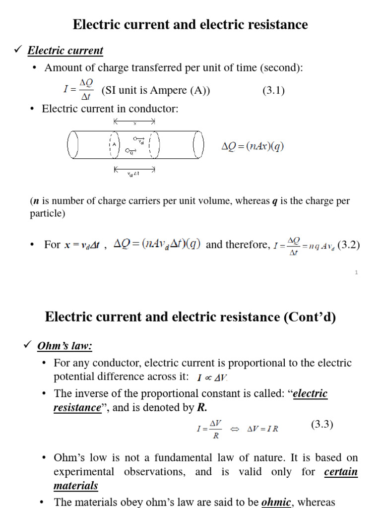 Unit_3_Electric current and electric resistance | PDF | Electrical Resistance And Conductance ...