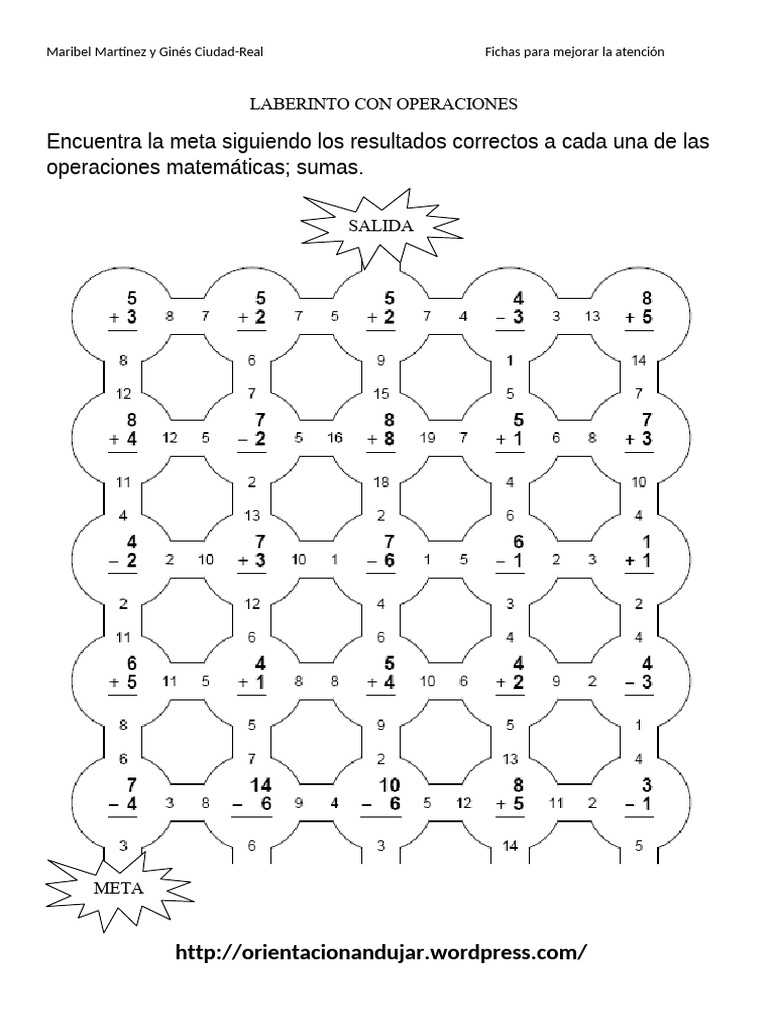 Laberintos Matemáticos Con Sumas Nivel Facil Fichas 1 10 | PDF
