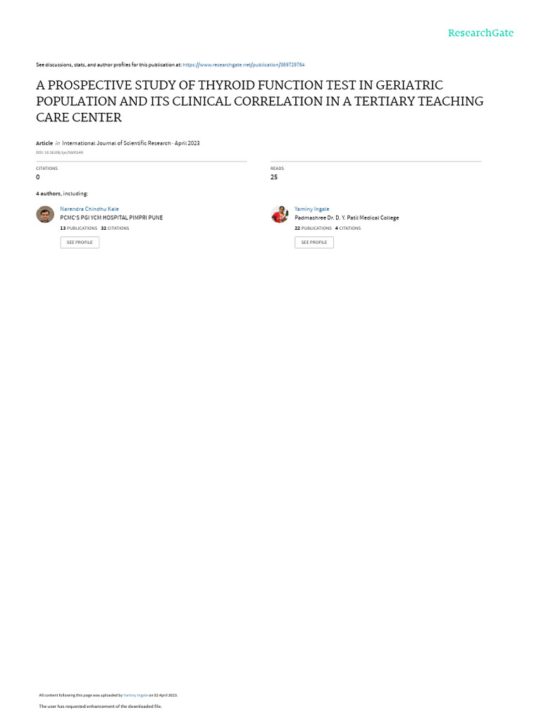 A Prospective Study of Thyroid Function Test in Geriatric Population ...