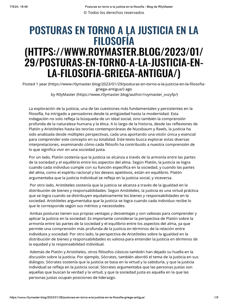 Posturas en Torno A La Justicia en La Filosofía - Blog de R0yMaster | PDF | Justicia | Crimen y ...