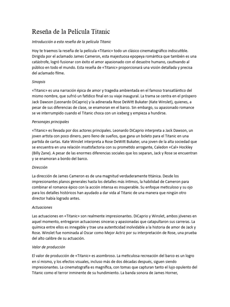 Reseña de La Película Titanic | PDF