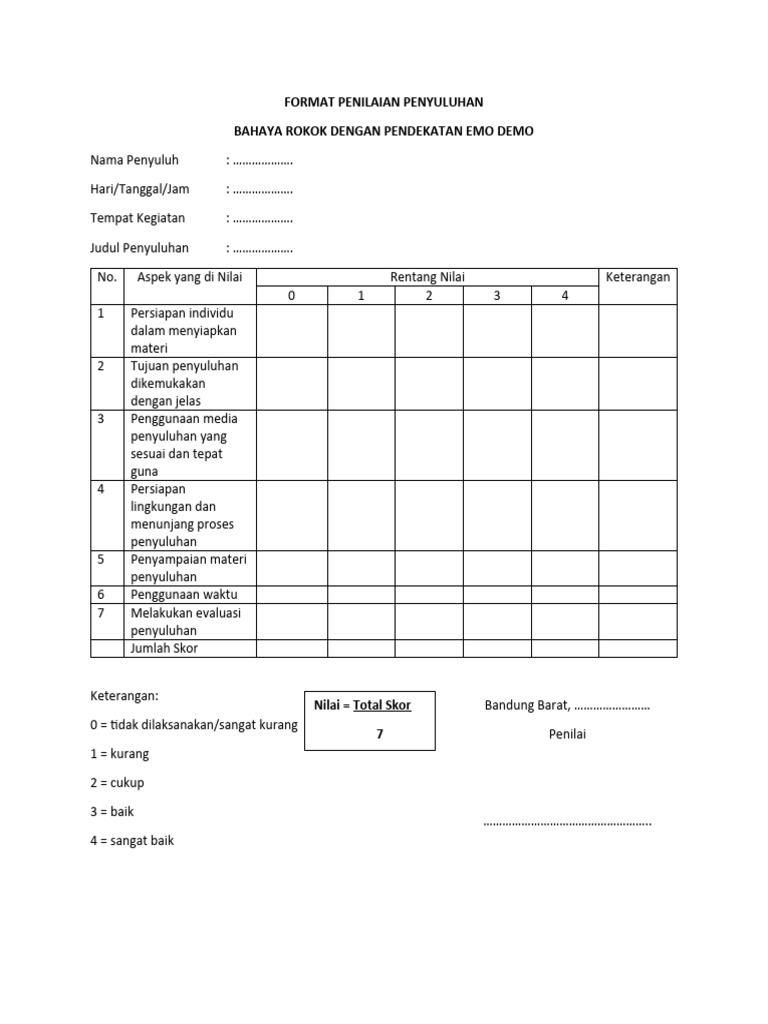 Format Penilaian Penyuluhan | PDF | Karier & Perkembangan