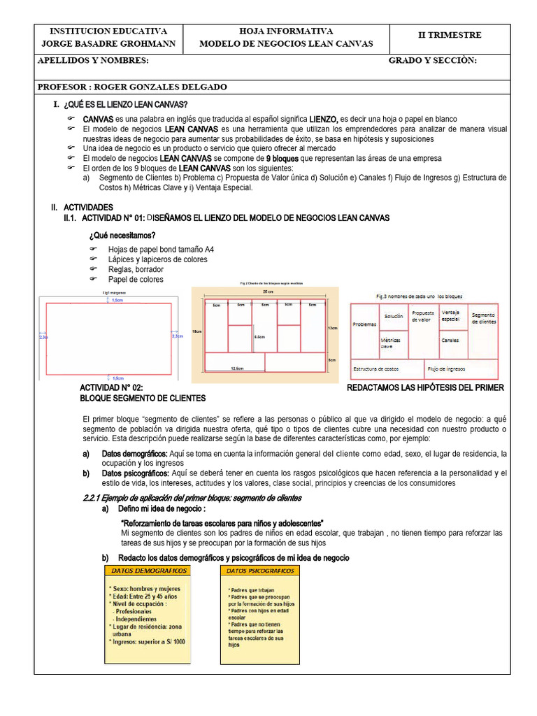 Hoja Informativa 1 Lean Canvas | PDF | Cliente | Red mundial
