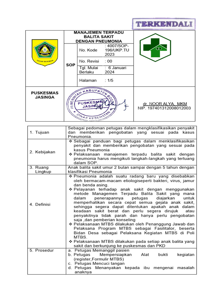 SOP MTBS Dengan Pneumonia | PDF