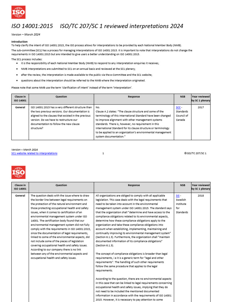 ISO 14001:2015 Interpretations Overview | PDF | International ...