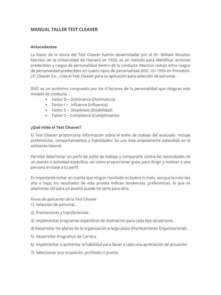 Manual Taller Test Cleaver | Descargar gratis PDF | Comportamiento ...