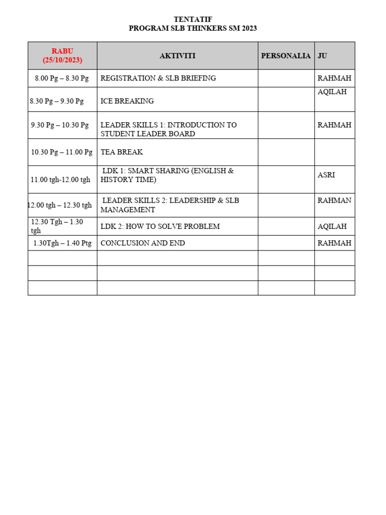 Tentatif SLB SR 2023 Yg Baru | PDF | Career & Growth