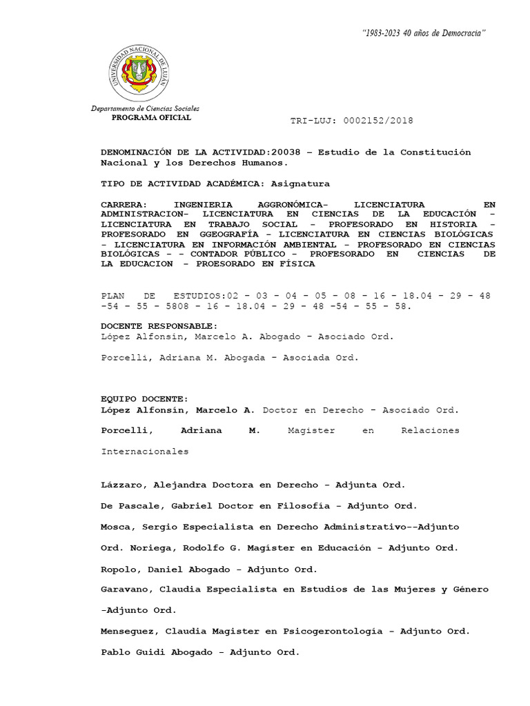 Progr Estudio De La Constitucion Nacional Y Los Derechos Humanos 2024