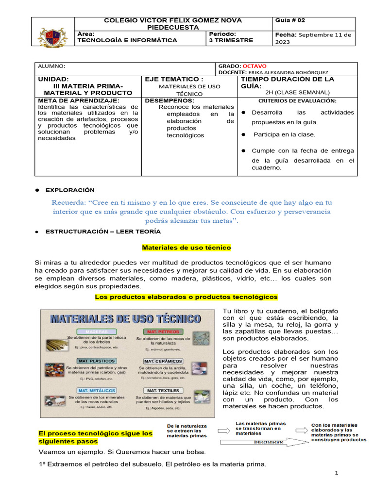 GUIA 2 - 3T - TEC - INF Octavo | PDF | Textiles | El plastico