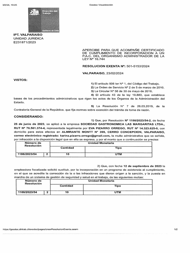 Resolucion Exenta #501-5153-2024. | PDF