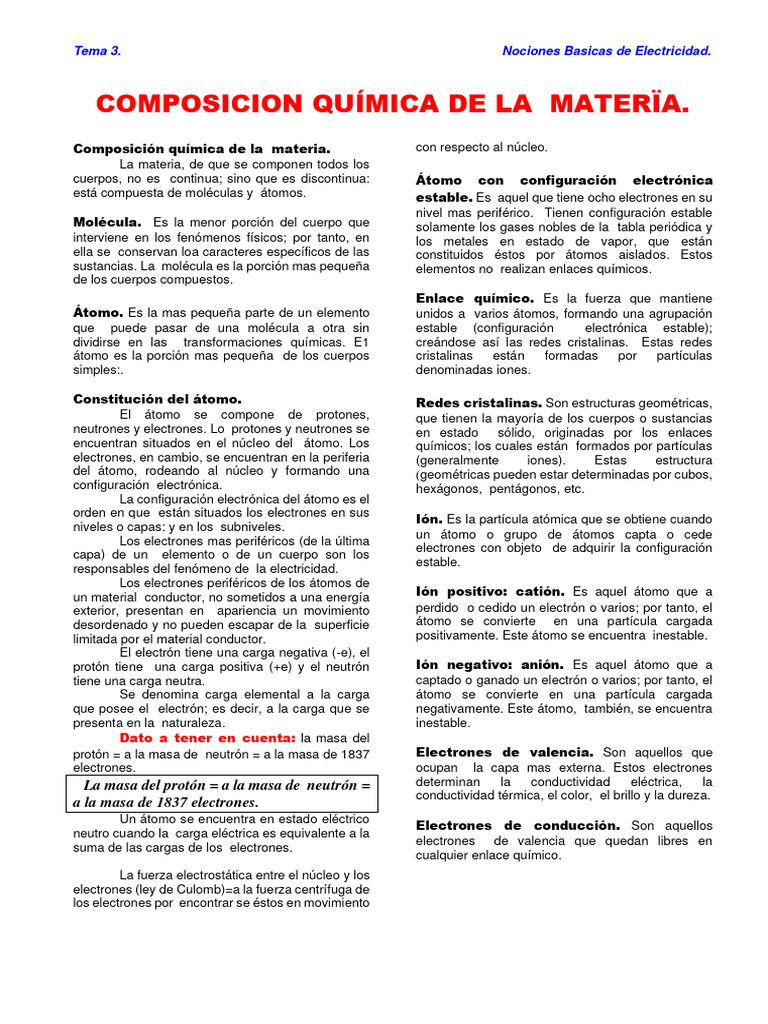 Posicion Quimica de La Materia | Descargar gratis PDF | Química | Importar