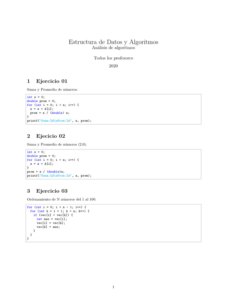 02 Ejs Analisis | PDF | Programación de computadoras | Algoritmos y Estructuras de Datos