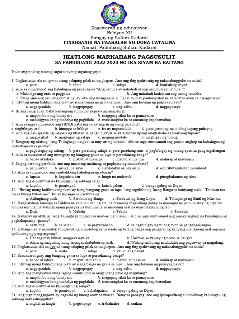 Grade 9 3rd Quarter Filipino | PDF