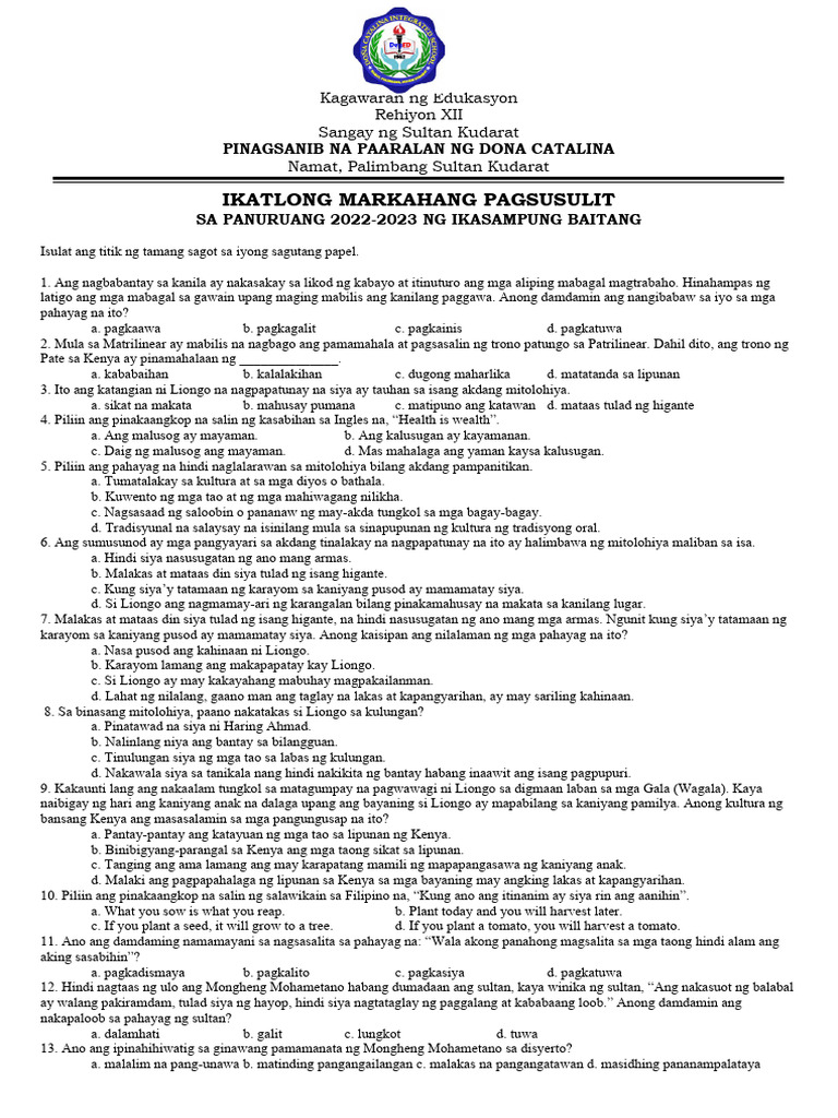 Grade 10 3rd Quarter Filipino | PDF