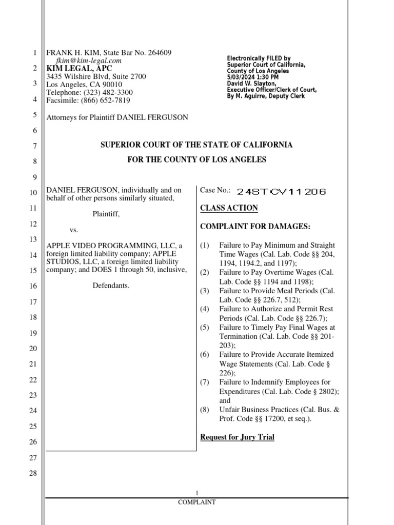 Ferguson v. Apple | PDF | Overtime | Employment