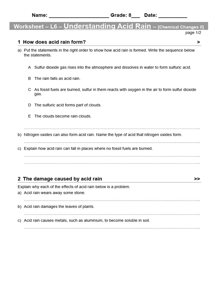 Acid Rain Formation and Effects Worksheet | PDF | Oxide | Chemical Elements