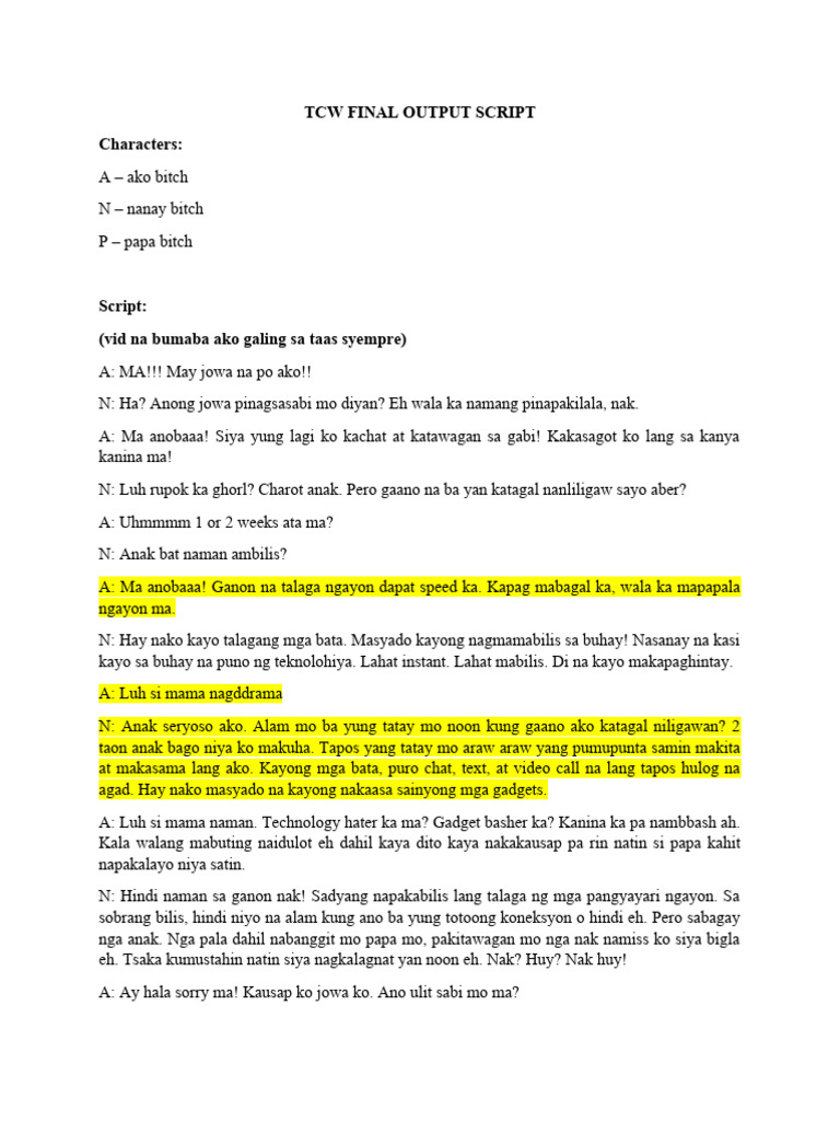 TCW Final Output Script | PDF